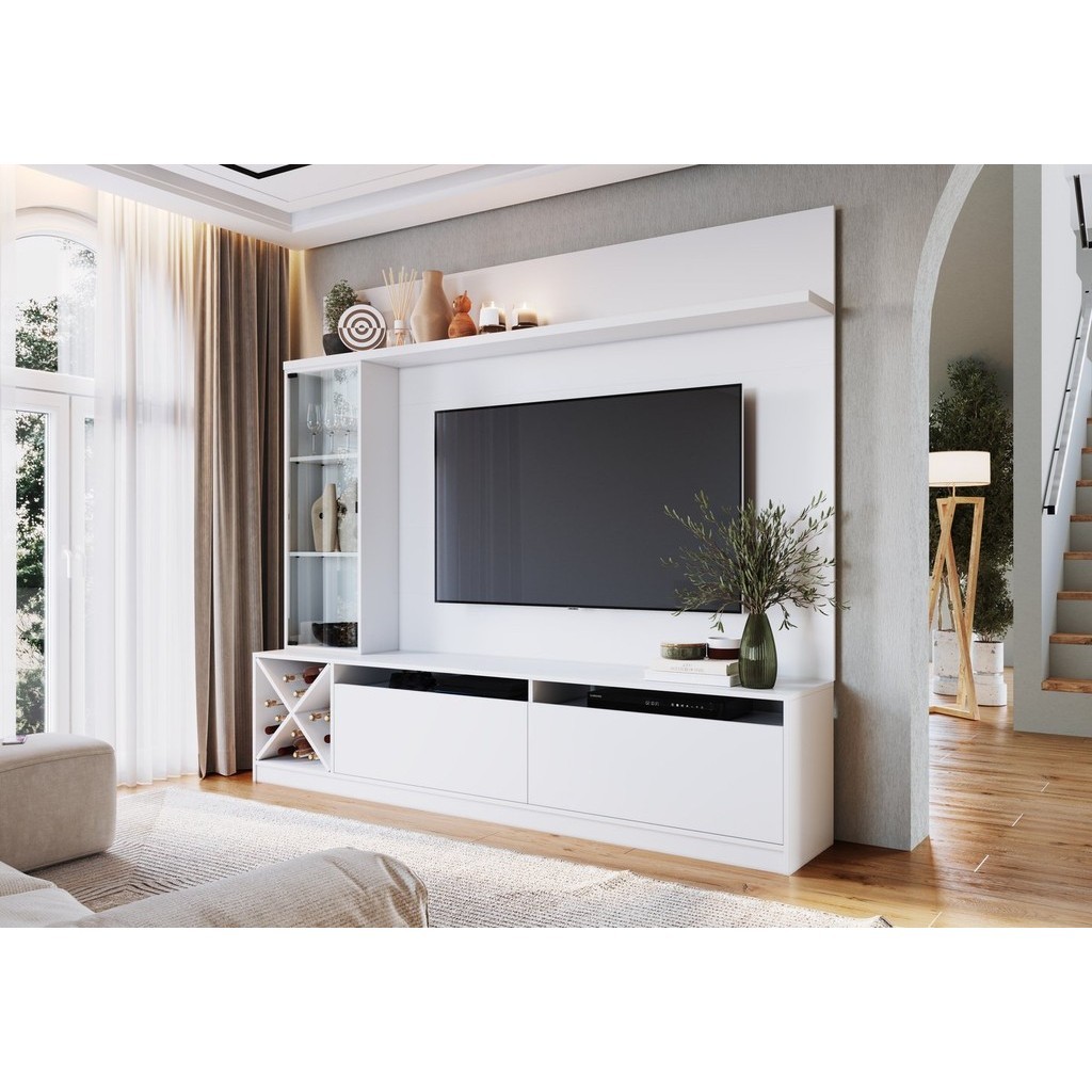 Rack com Painel para TV até 50 Polegadas com Adega e Cristaleira Sorrento Branco | Shopee Brasil