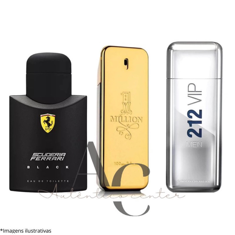 Kit 3 Perfumes Masculinos: One Million 212 vip men Ferrari black (Envio ...