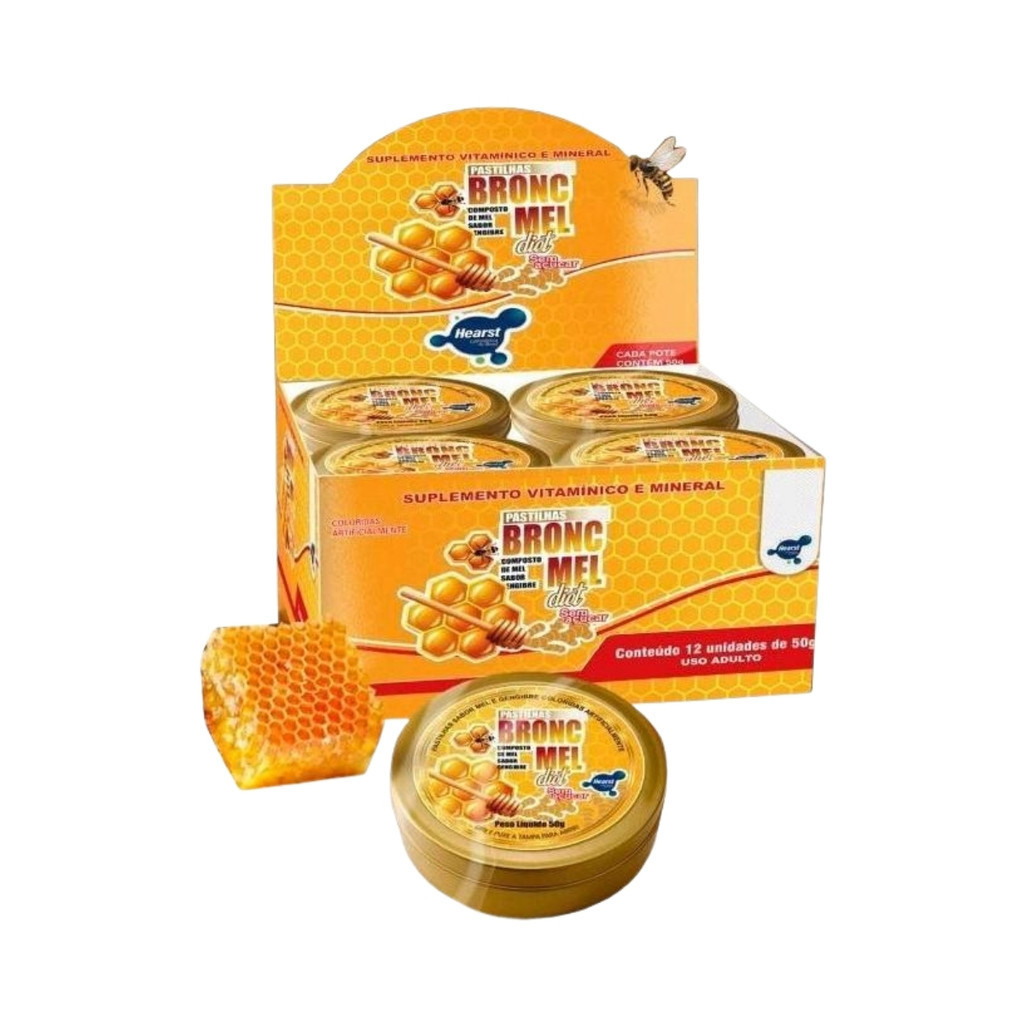 Pastilhas Bronc-Mel Diet Mel Com Gengibre Sem Açúcar 1 Unidade De 50g ...