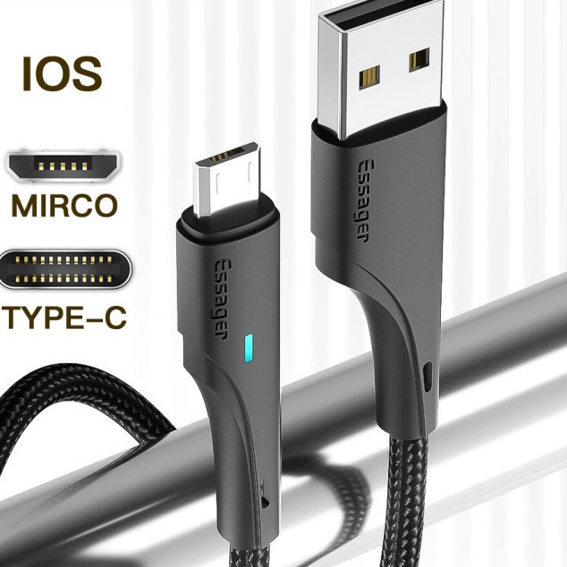 Em Estoque ! Essa Essager 3A Tipo C/Micro/iP Usb 2m/3m Cabo De ...