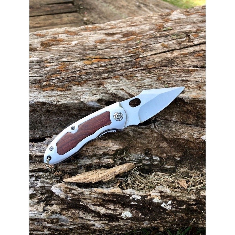 Canivete Automático Aço com Madeira Tático Afiado Retrátil Militar ...