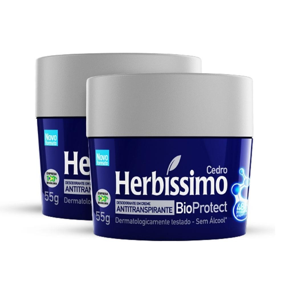 Kit Desodorante Herbíssimo Creme Antitranspirante Bioprotect Cedro 55G - 2 unidades | Shopee Brasil