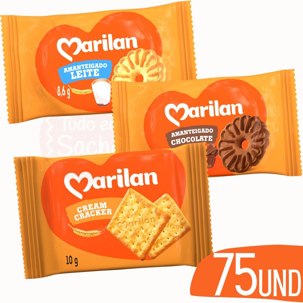 Biscoito Sache Leite Chocolate e Cracker Marilan 10g - 75 Un | Shopee ...
