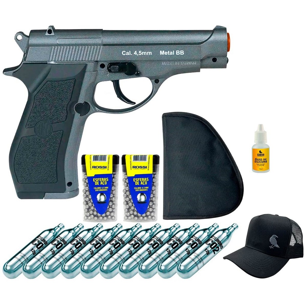 Pistola Pressão Co2 Full Metal Bereta M84 W301 Rossi 4.5mm, Kit Munição ...