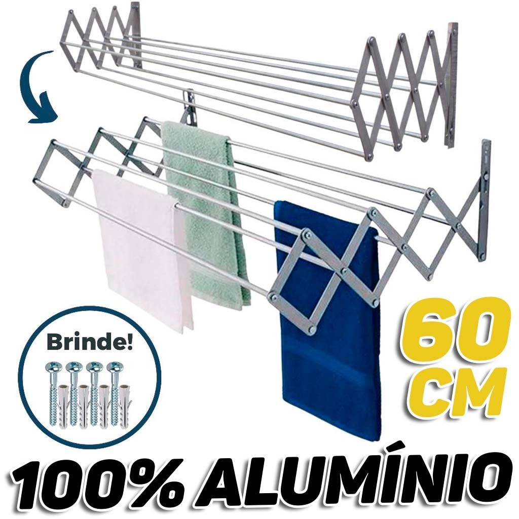 Varal Roupa Parede Sanfonado 60cm Alumínio Retrátil Grande Dobrável ...