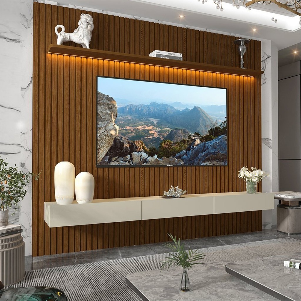 Painel para Tv até 85 Polegadas Ripado com Led Nobre 230cm 100% MDF Castanho/Off White | Shopee ...