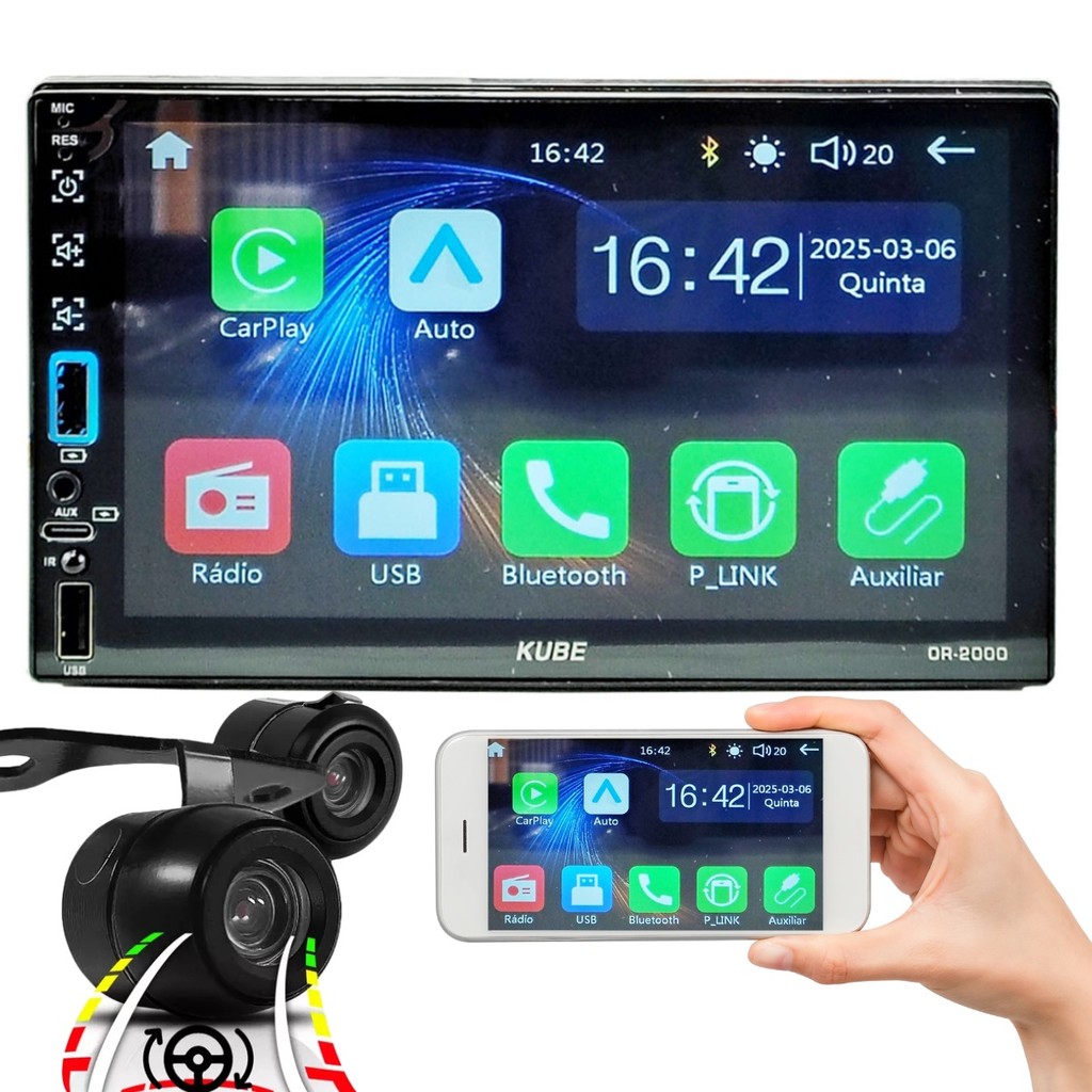 Central Multimídia Mp5 Android Carplay Tela 7 Com Espelhamento E Bluetooth com Câmera de Ré ...