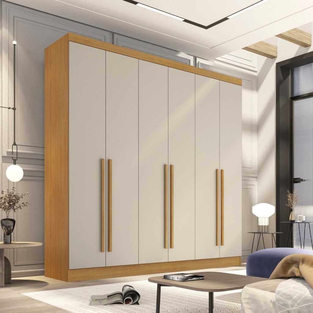 Guarda Roupa Casal 6 Portas 4 Gavetas Uberaba Cinamomo/Off White | Shopee Brasil