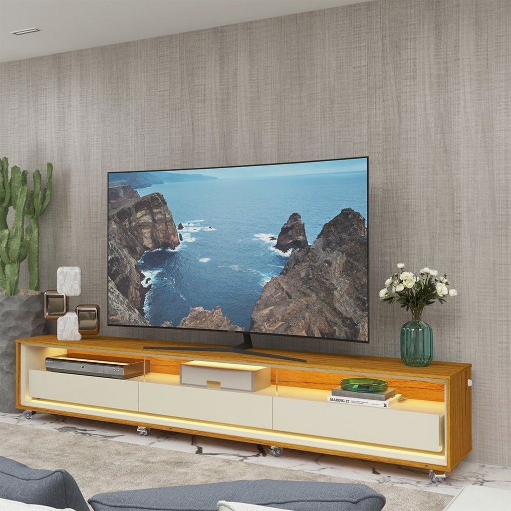 Rack para Tv até 85 Polegadas com Led com Rodízios 260cm Requinte 100% MDF | Shopee Brasil