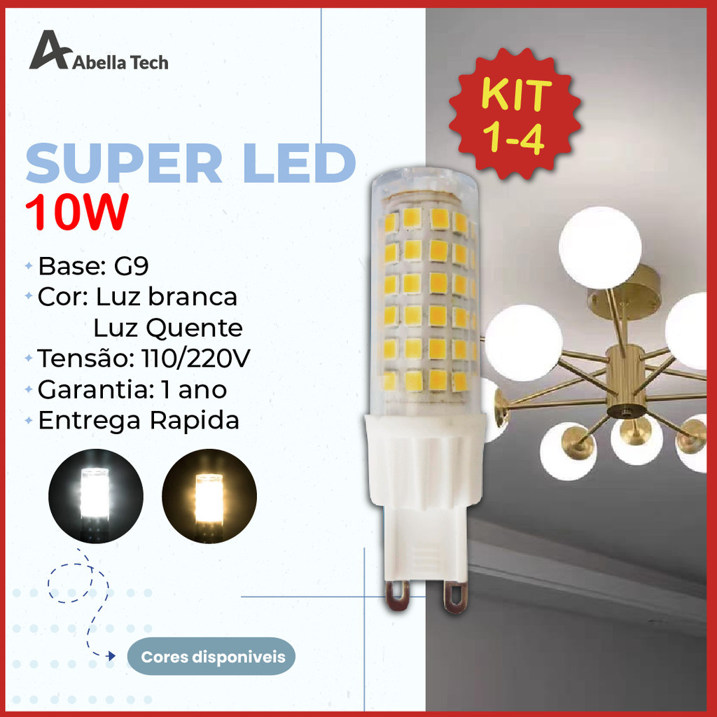 Kit 4 Lâmpada Led 10W G9 Halopin 110V / 220V | Branco Quente 2200K (Amarelo) | Branco Frio 7000K ...