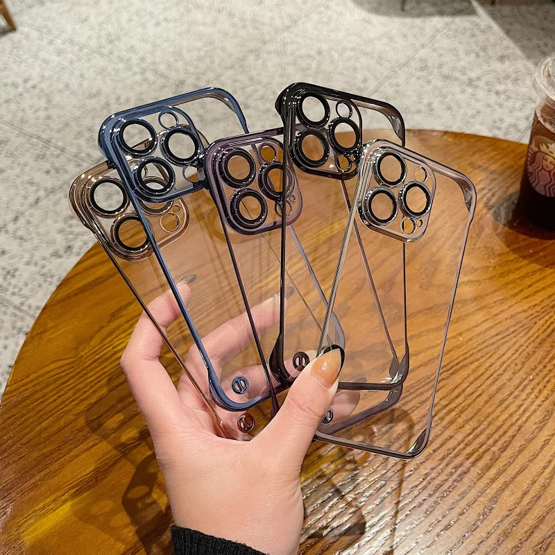 Luxo Chapeamento Sem Moldura Ultra Fino Capinha Para iPhone 15 14 13 12 11 16 Pro Max PC ...