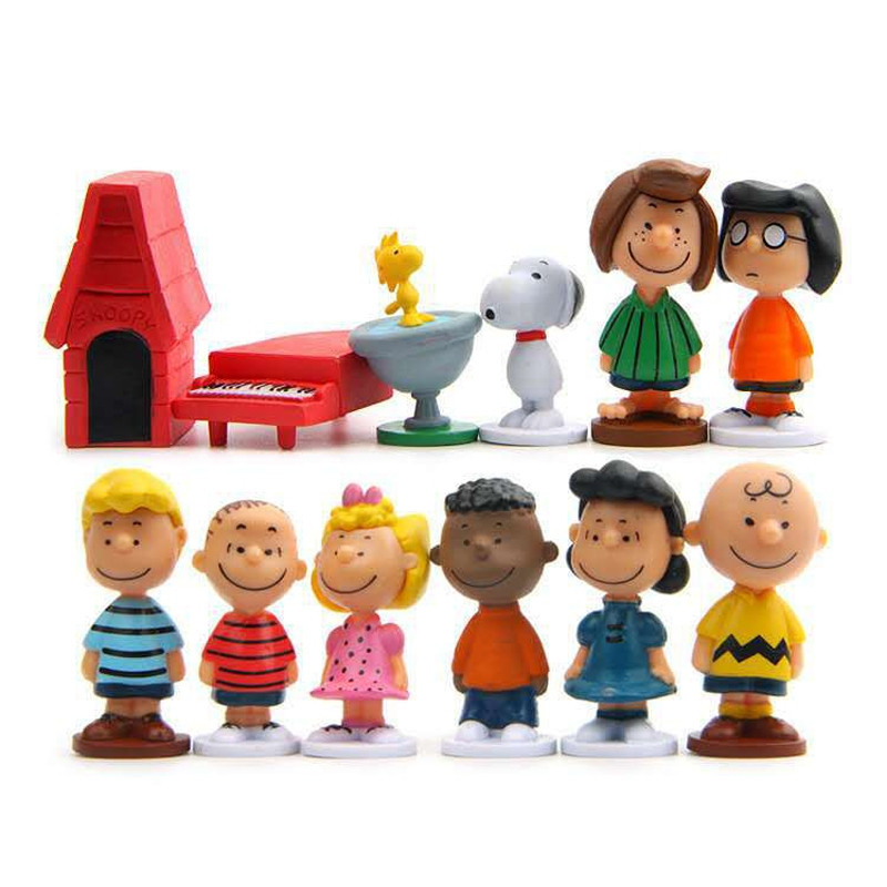 12 Peças/Conjunto 5cm Anime Peanuts Charlie Brown Snoopy Cachorro Sally ...
