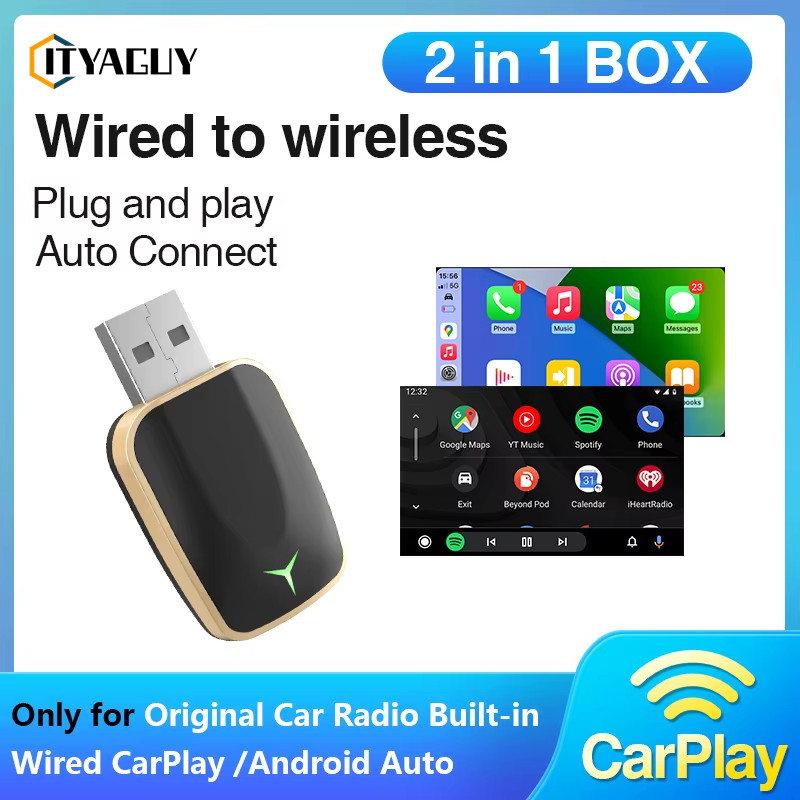 Wireless Carplay Android Auto Adapter 2 in 1 Mini Box Plug&Play CarPlay AI Box BT WiFi for Wired ...