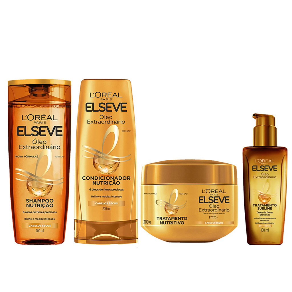 KIT 4 ELSEVE SHAMPOO + COND + MÁSCARA + ÓLEO EXTRAORDINÁRIO | Shopee Brasil
