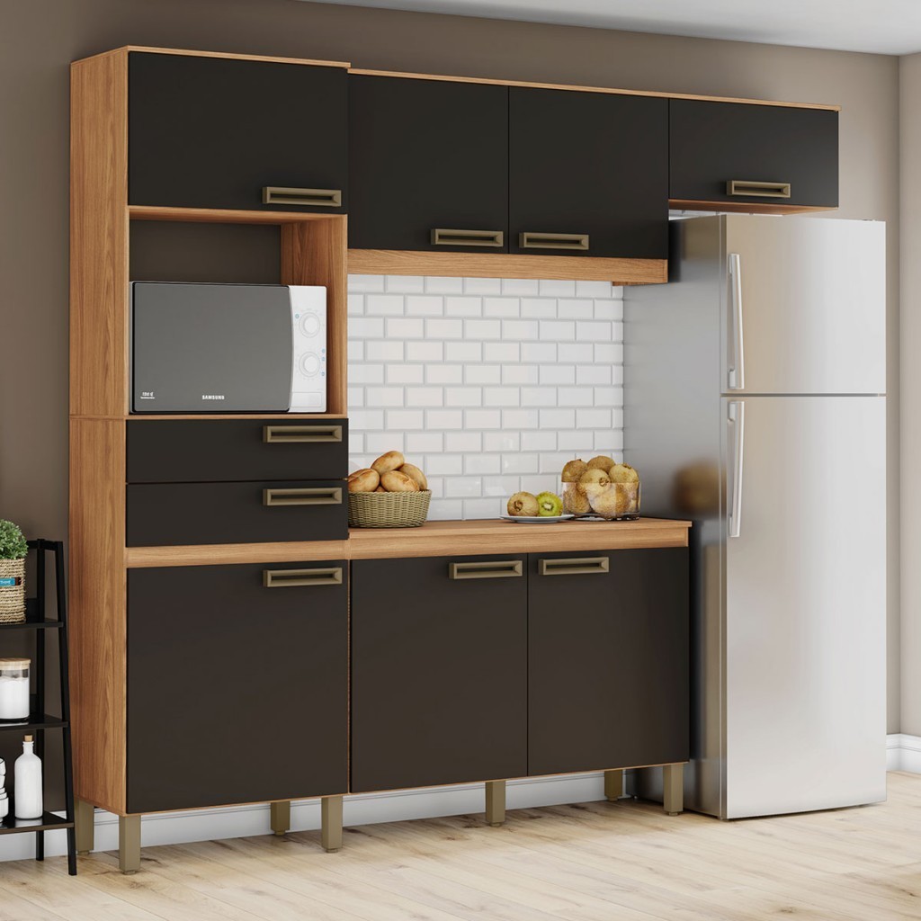 Cozinha Compacta 7 Portas 2 Gavetas Nature/Preto B107 - Briz | Shopee ...