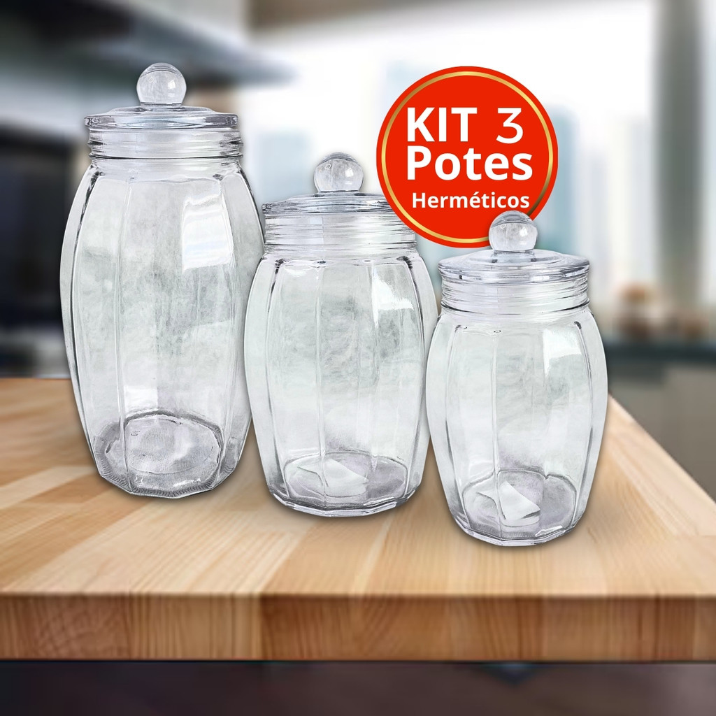 POTE DE VIDRO PREMIUM PORTA MANTIMENTO COM VEDAÇÃO ANTI-INSETO KIT OU ...