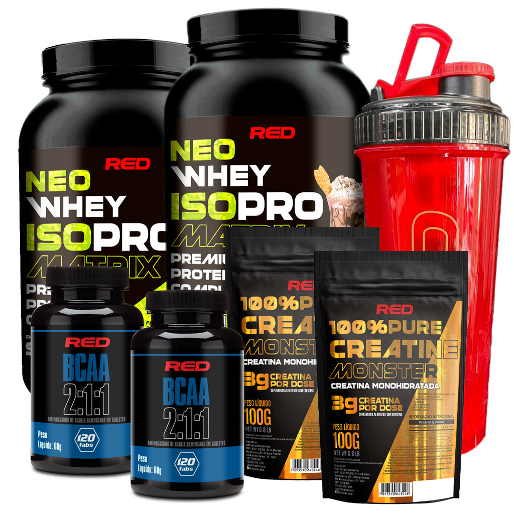 Kit 2x Neo Whey Isopro 900g + 2x BCAA 2:1:1 120 tabs + 2x Creatina Pura ...