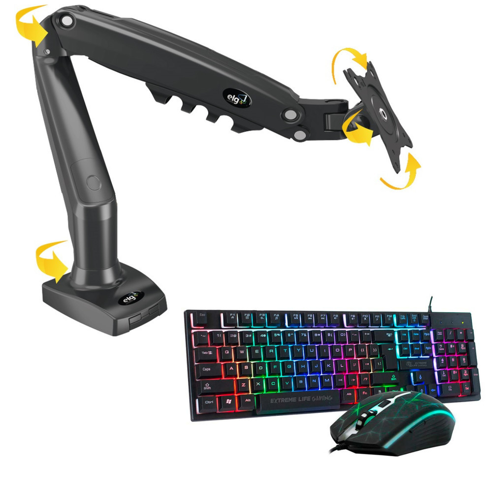 Combo Gamer com Suporte Monitor Articulado, Teclado e Mouse | Shopee Brasil