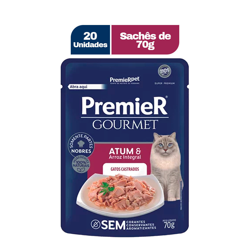 Kit 20 Sachês Premier Atum Gatos Castrados 70g | Shopee Brasil