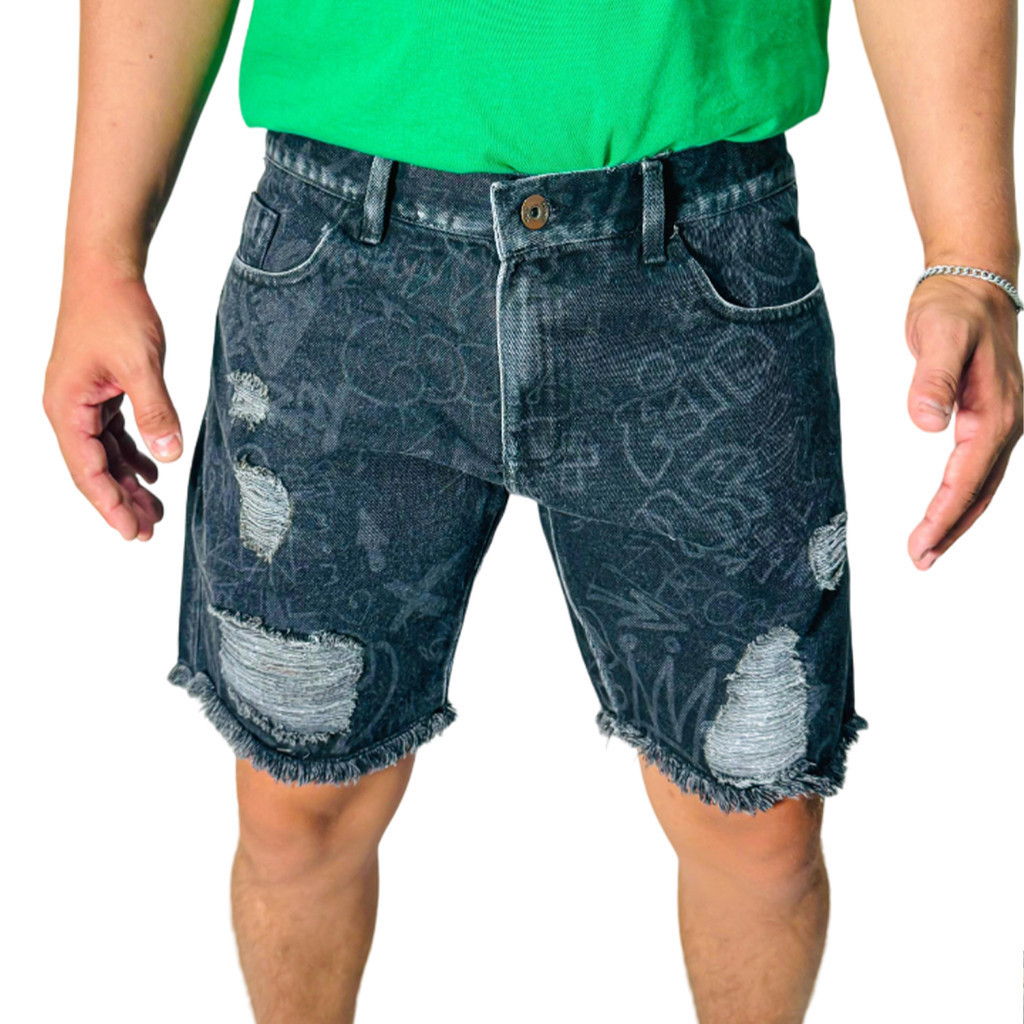 Short Jeans Masculino 100% algodão Urbanwave Preto Slim Fit Desenhado a ...