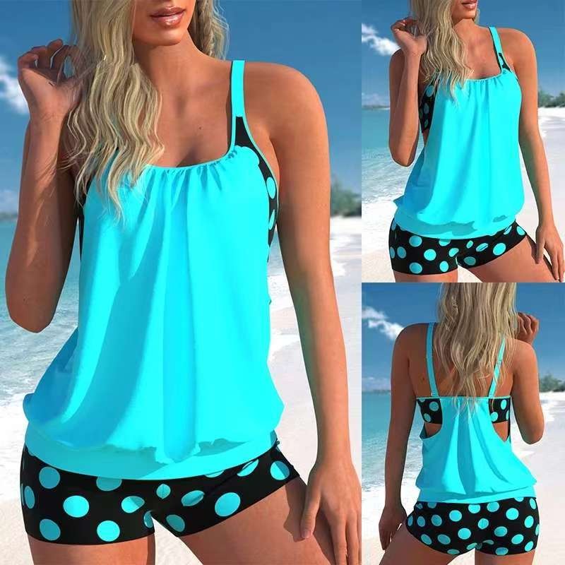 Conjunto de Tankini Azul com Bolinhas da Moda Feminina | Shopee Brasil
