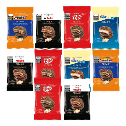 Kit 10 Unid Alfajor Recheado Kitkat, Nutella, Ovomaltine, Galak com ...