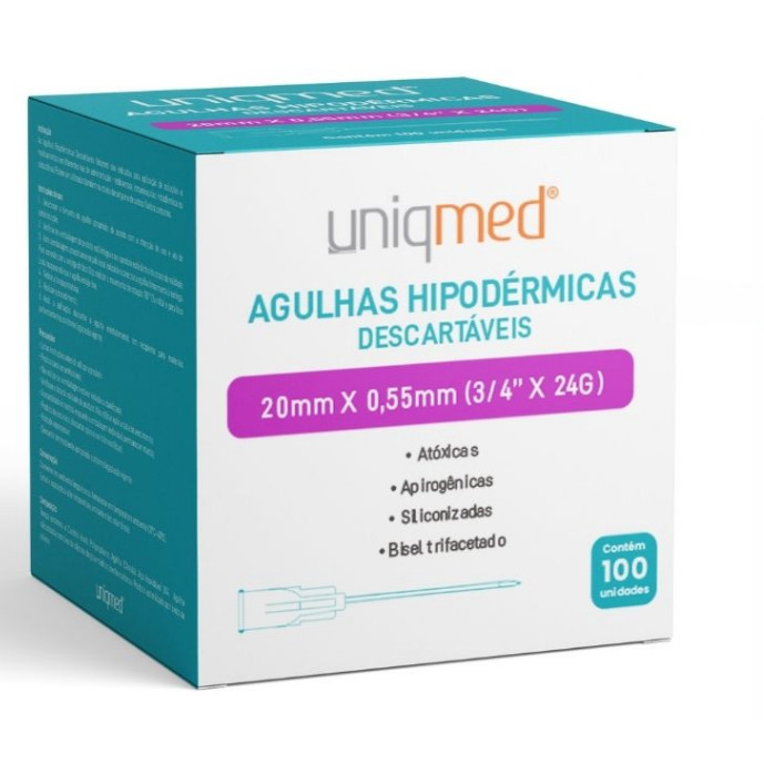 Agulha Hipodérmica 20x55 Descartavel - UNIQMED caixa c/100 Cor Roxa ...