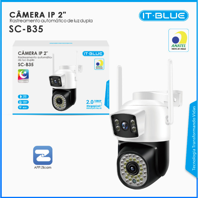 Câmera Duas Lentes A Prova D'água Ip App Ziicam Celular Wifi 2mp 1080p ...