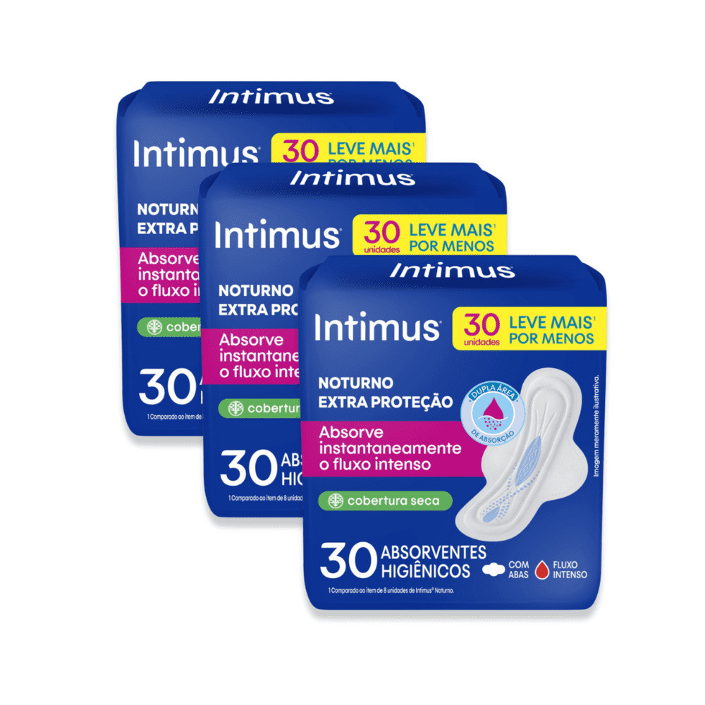 Kit 3 - Absorvente Intimus® Noturno Seca C/ Abas 30 Un | Shopee Brasil
