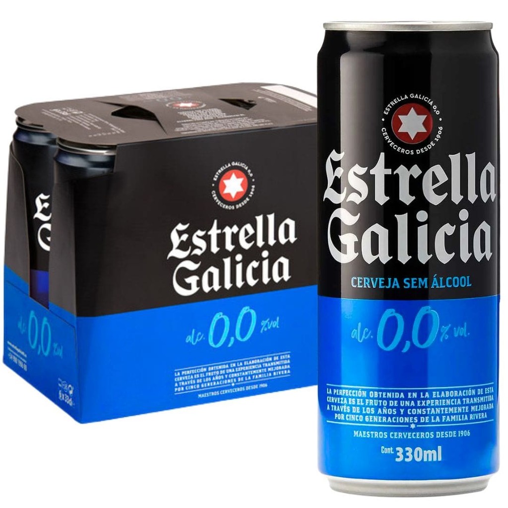 Pack 6un Cerveja Zero Estrella Galícia 0,0% Premium Lager Lata 330ml ...