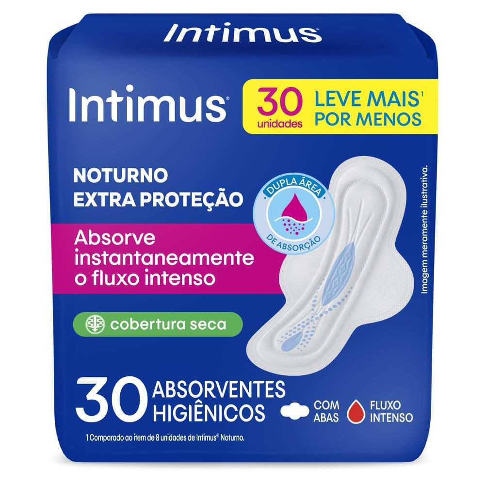 Absorvente INTIMUS Noturno Seca Com Abas - 30 Unidades | Shopee Brasil