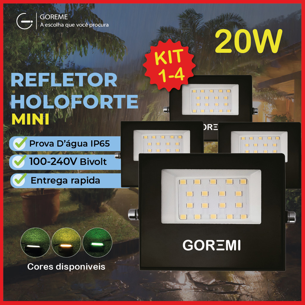 Kit 4 Refletor Holofote ECO Led 20W Bivolt 110V-220V Cor Branco Frio, Branco Quente e Verde IP65 ...