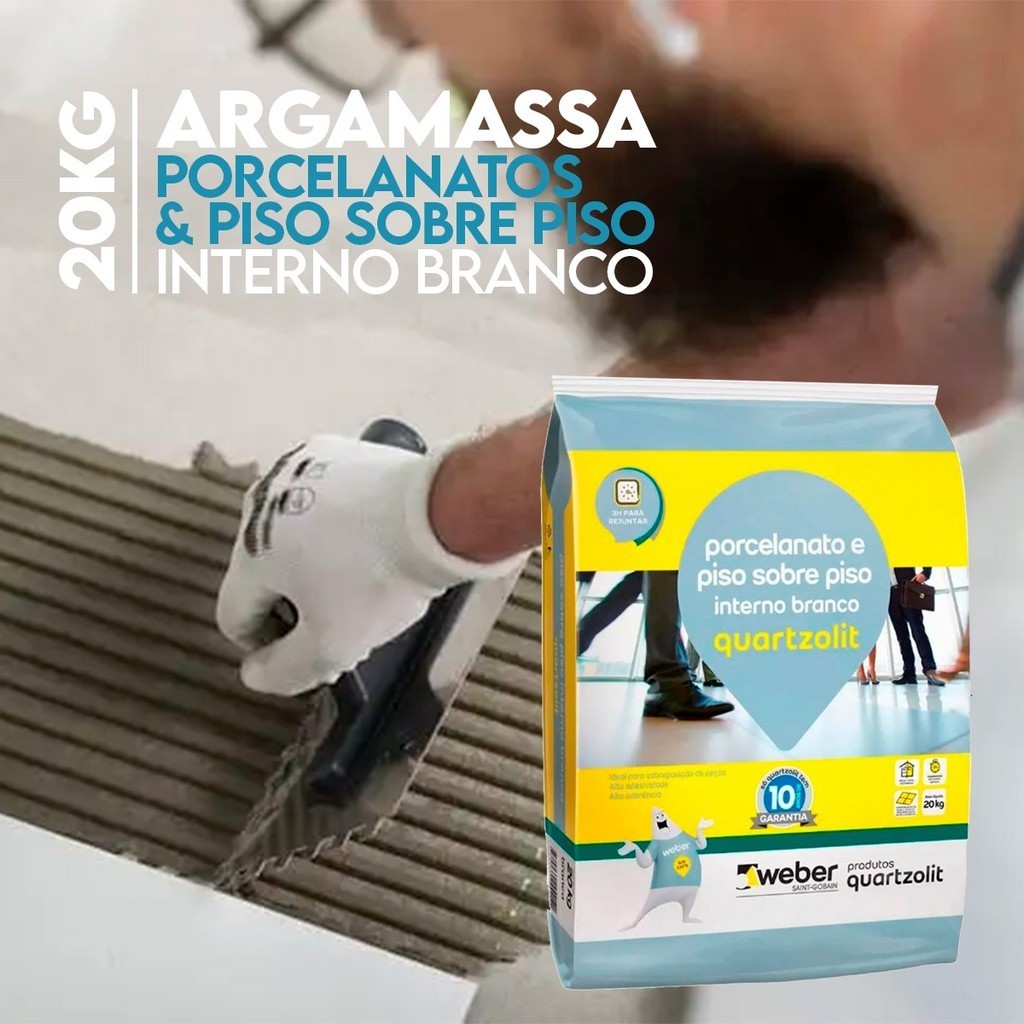Argamassa p/ Porcelanato e Piso sobre Piso INTERNO Branca e Cinza (20Kg ...