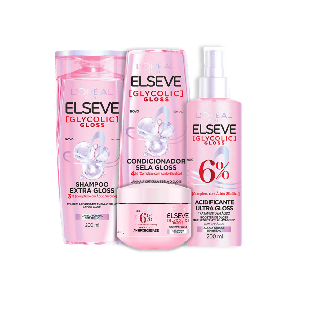 Kit Elseve Glycolic Gloss Com Shampoo, Cond, Máscara e Acidificante ...