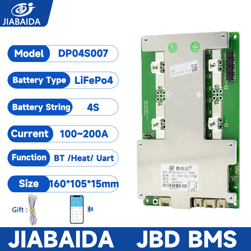 JBD Smart BMS 4S 12V 100A 150A 200A Lifepo4 Série Uart De Equilíbrio Passivo Bluetooth Integrado ...