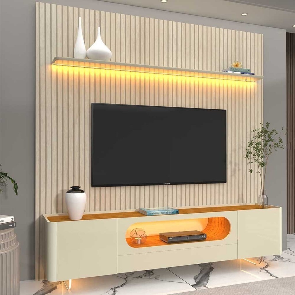 Rack com Painel para TV até 90 Polegadas 1 Gaveta 2 Portas LED Pés ...