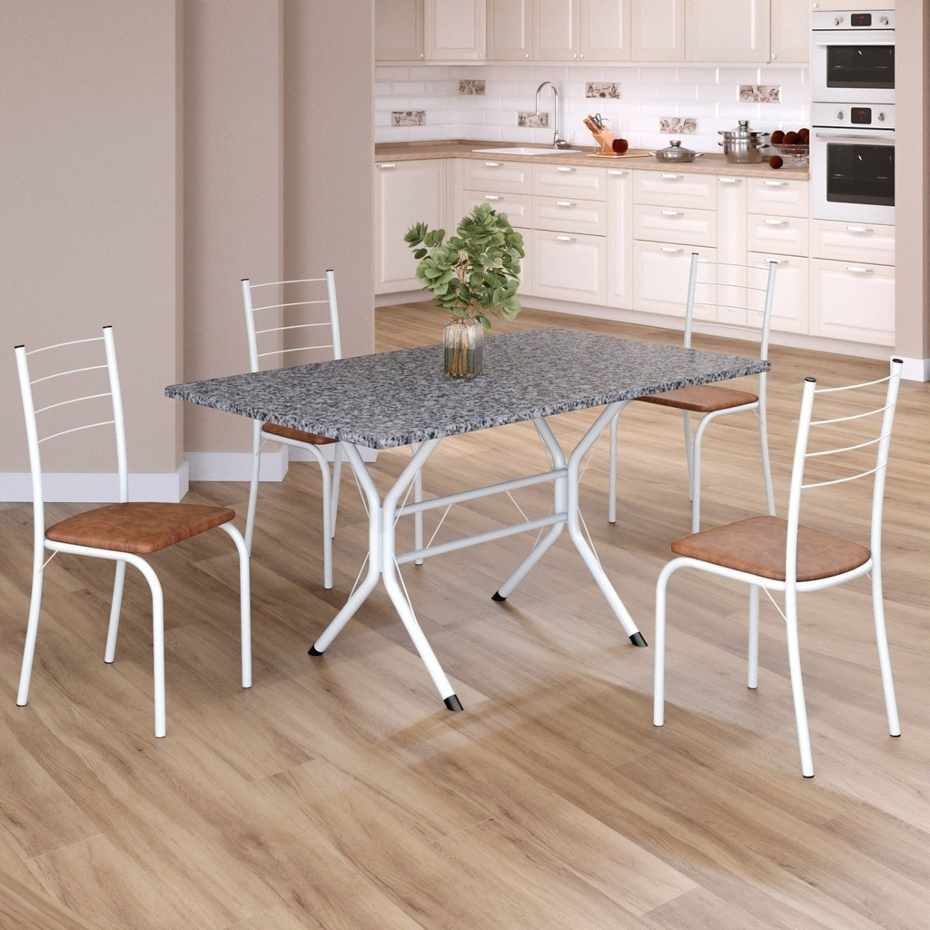 Conjunto Sala de Jantar Mesa Retangular 120x75cm Tampo Granito Ocre 4 ...
