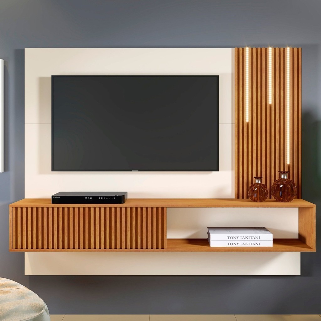 Painel para Tv até 55 Polegadas Malaga com Led Cascata Off White ...