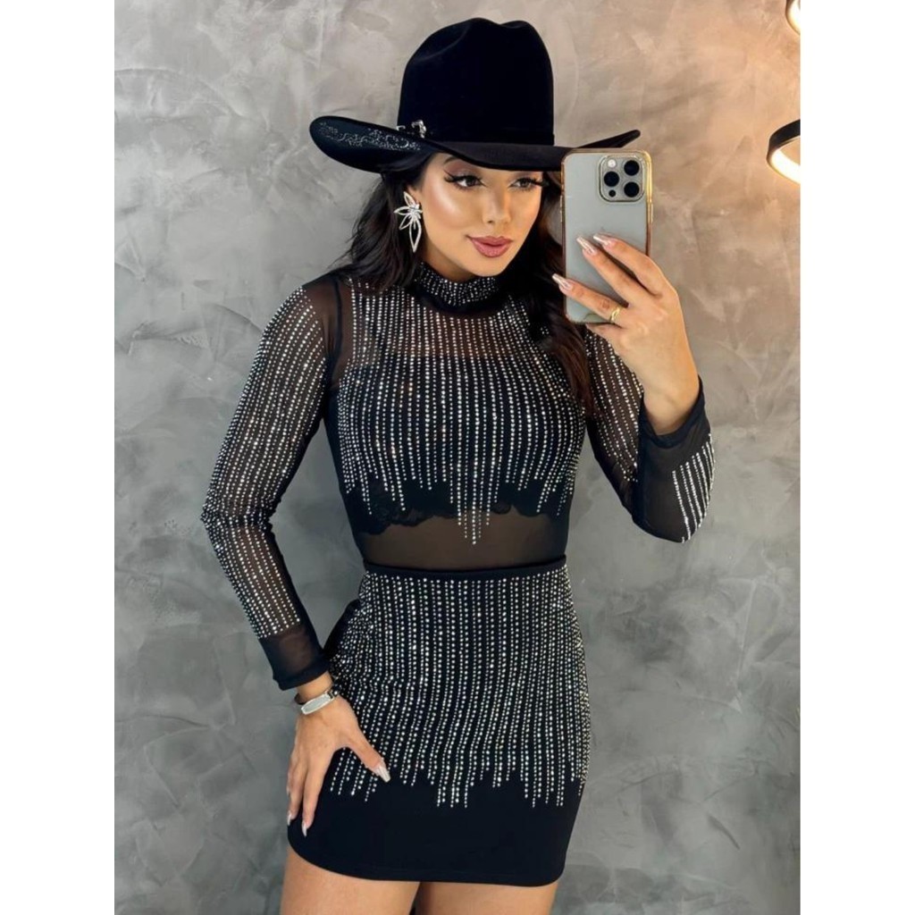 Conjunto Body em Tule e Saia com Aplicações Roupa Festa Country Brilho ...