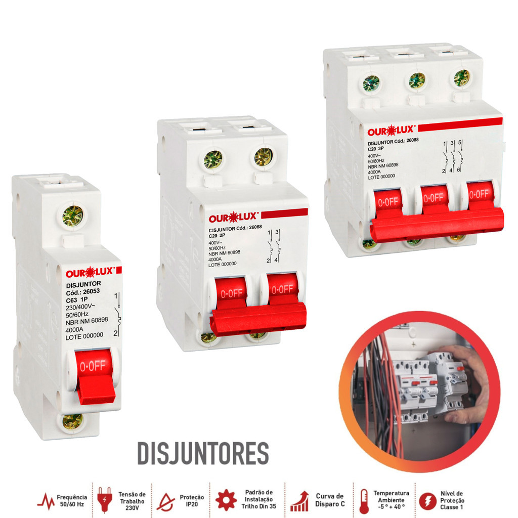 Disjuntor Monofásico Bifásico Trifásico Unipolar Bipolar Duplo Tripolar 6A 10A 16A 20A 25A 32A ...