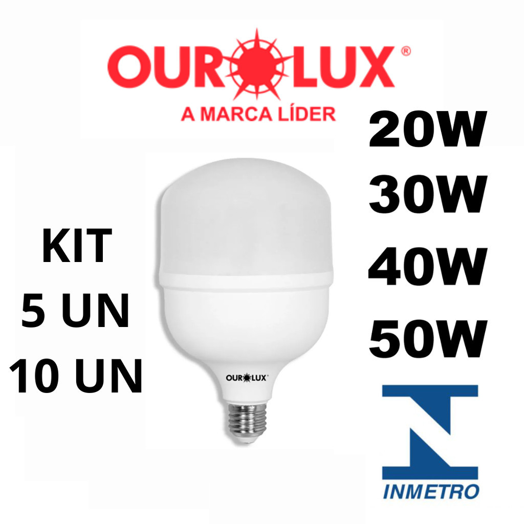 Lâmpada Led Bulbo 20W 30W 40W 50W BRANCO FRIO SUPERLED Ourolux Kits c ...