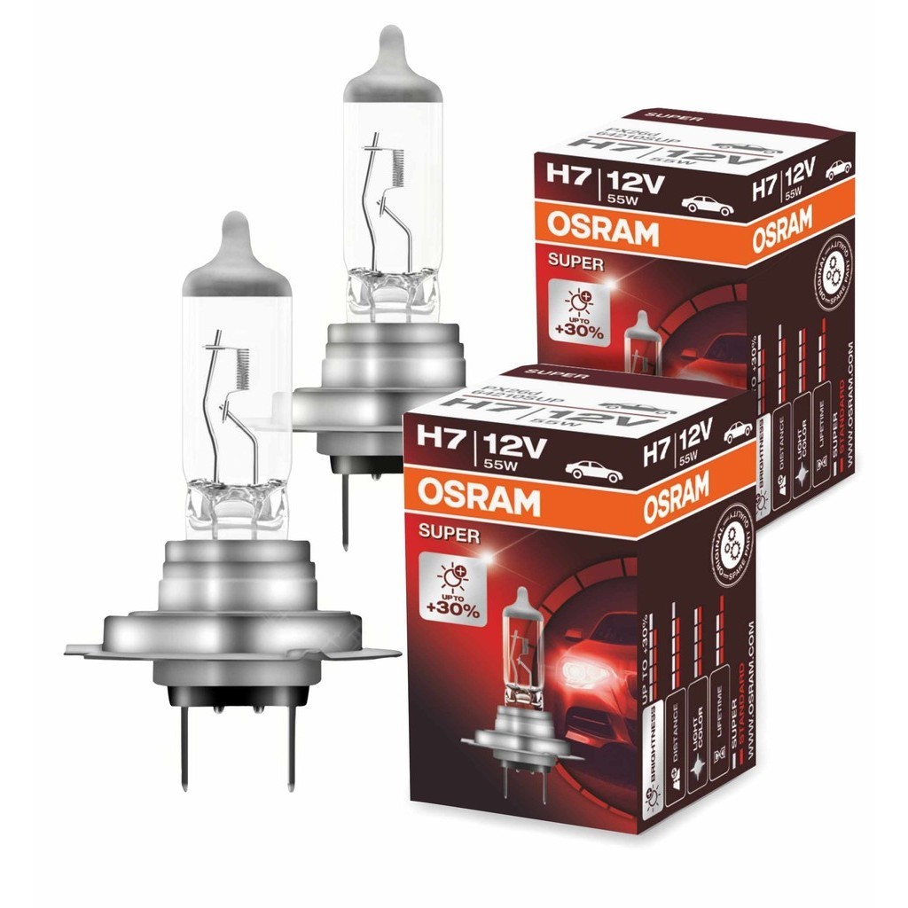 PAR Lâmpada Halógena Osram Super H7 55W 12V ±30% luz - Faz a Boa!