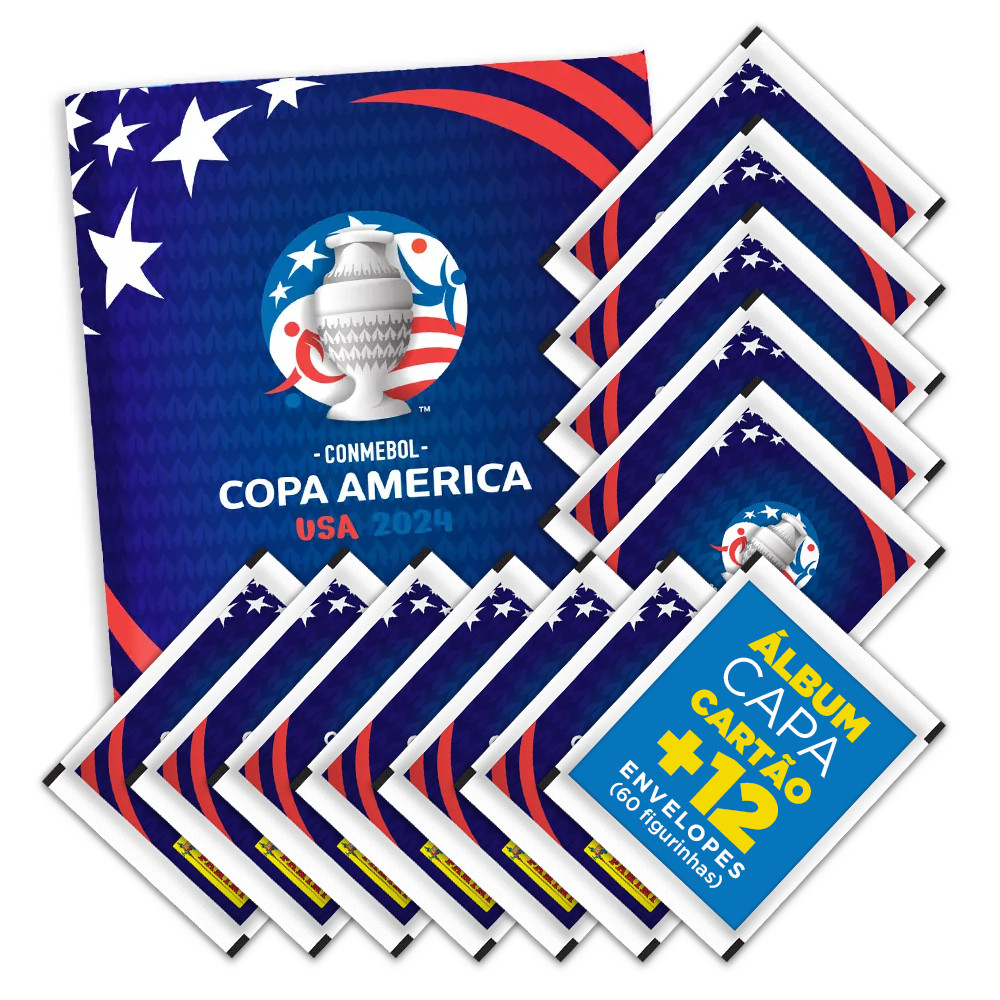 Copa América 2024 - Álbum Capa Cartão + 12 envelopes (60 Figurinhas ...