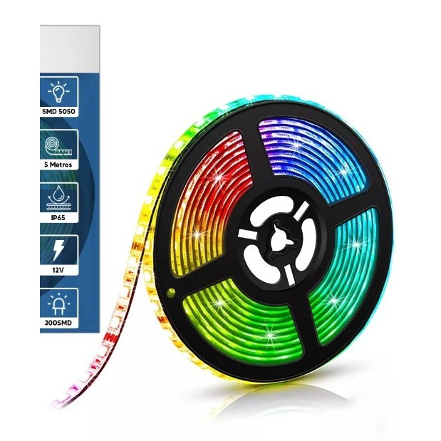 Fita Led 5050 60 Leds Ip65 5 Metros 12v E Controle Rgb | Shopee Brasil