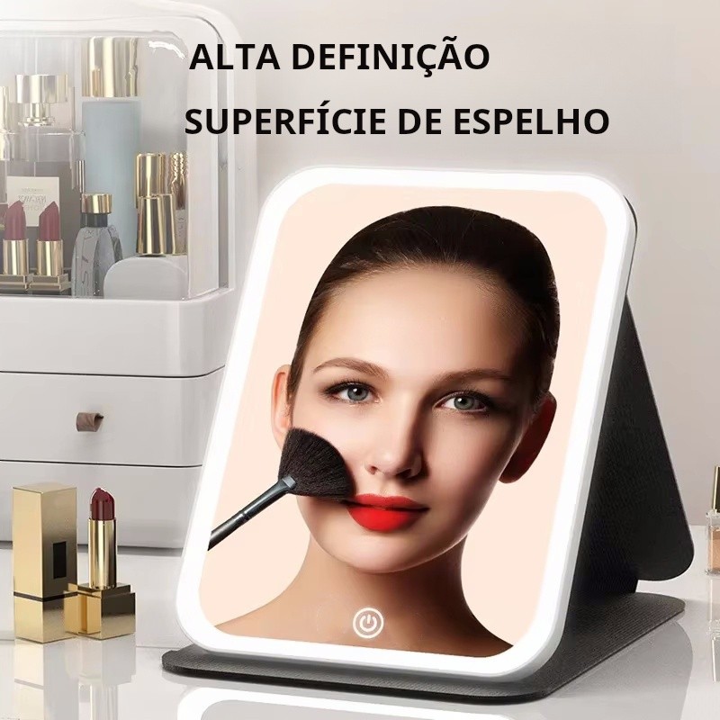 Espelho De Maquiagem LED Portátil Para Viagem Com Luz LED De 3 Cores Espelho Ajustável De 360 ...