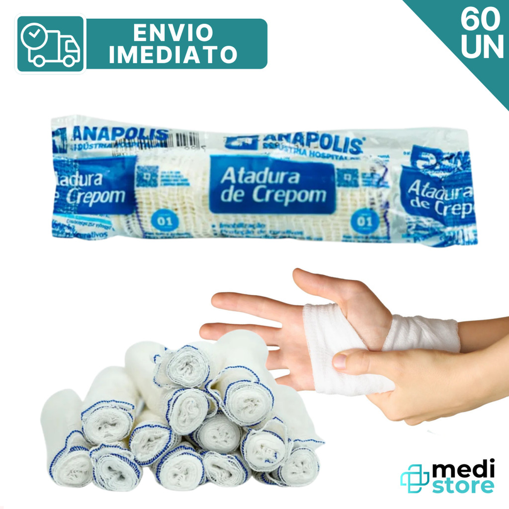 Kit com 60 Atadura Crepe Crepom 13 Fios Anápolis 20CM X1,80M - Envio Imediato | Shopee Brasil