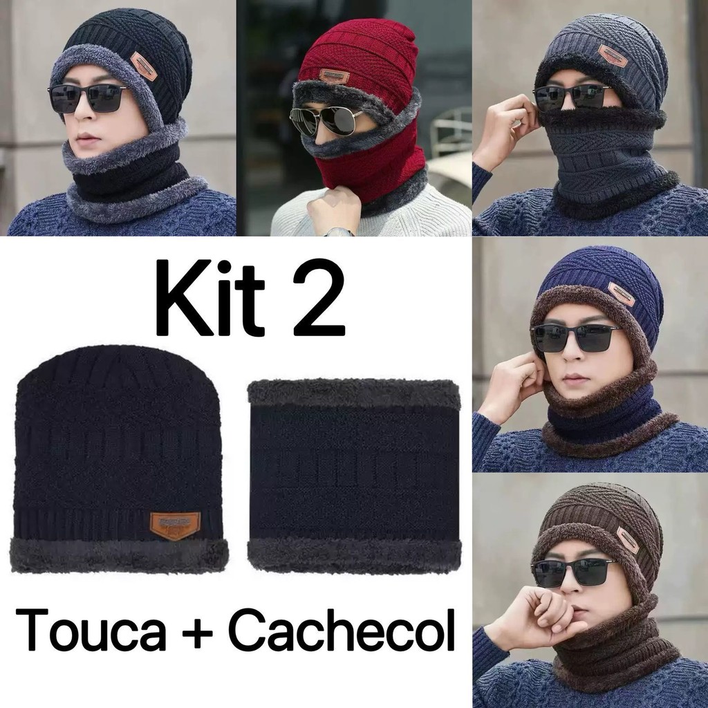 Kit Touca + Cachecol Boca de Lã unissex Protetor de Pescoço Forrada ...