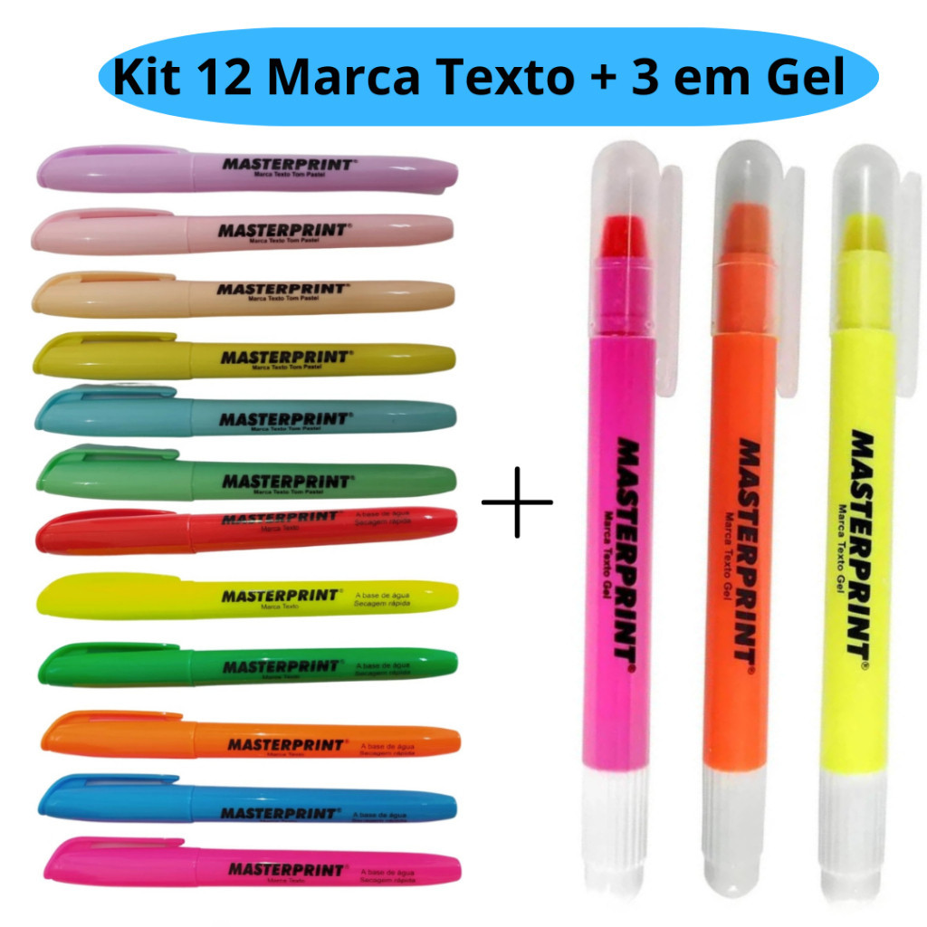 Kit 12 Marca Texto (6 Neon + 6 pastel) + 3 Marca Texto Gel Amarela Rosa ...
