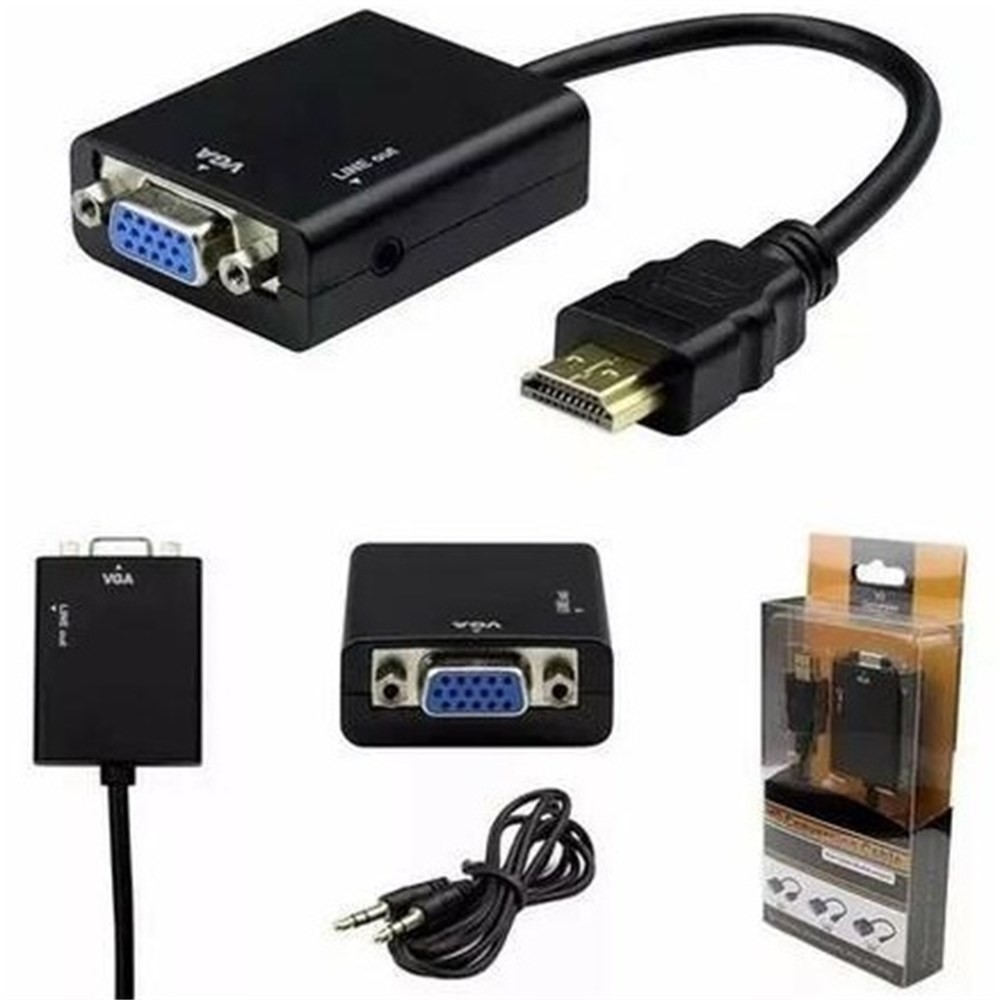 Adaptador Hdmi Para Vga Conversor com Saída P2 de Áudio + Cabo - HDMI ...