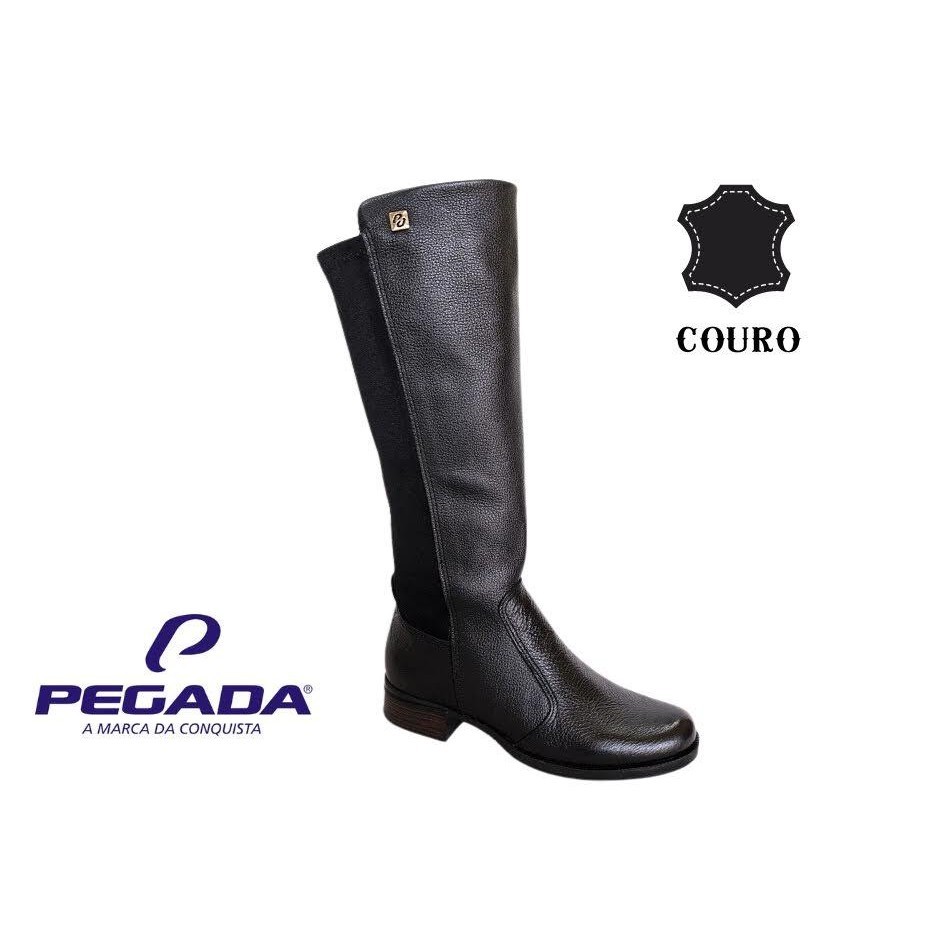 BOTA FEM. ALTA PEGAD A COURO PRETO | Shopee Brasil